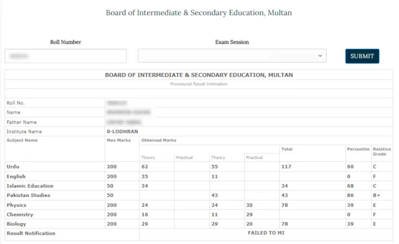 1st Year Result 2024 Multan Board
